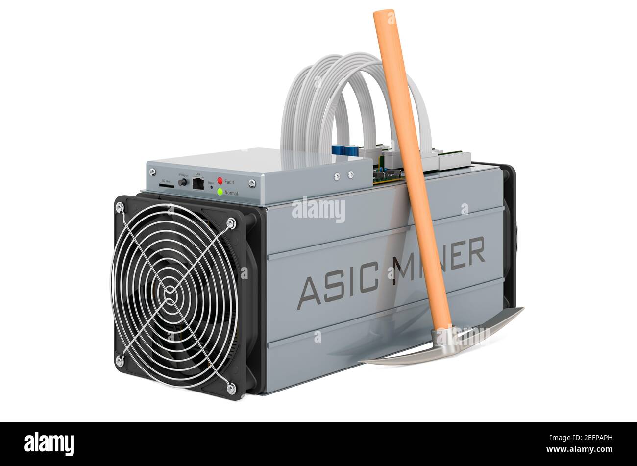 ASIC miner with pickaxe, mining concept. 3D rendering isolated on white background Stock Photo ...
