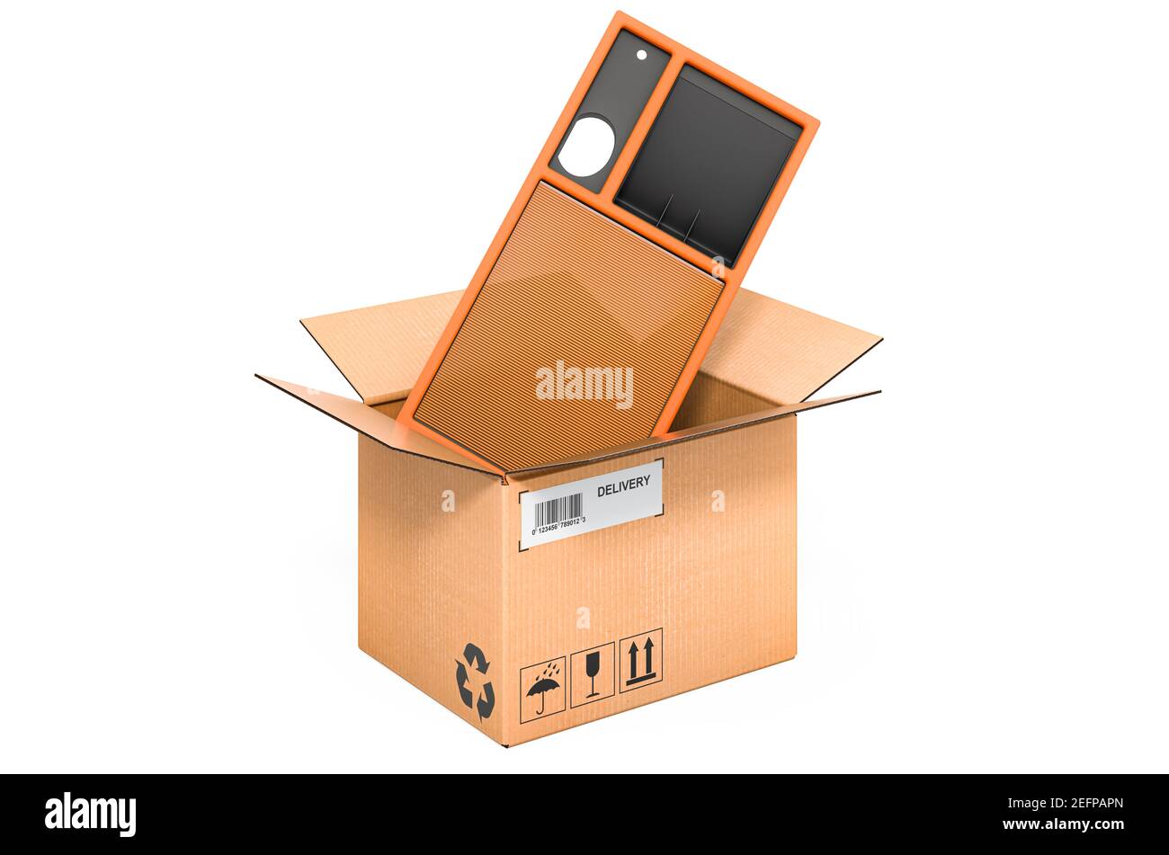 Automobile air filter inside cardboard box, delivery concept. 3D ...