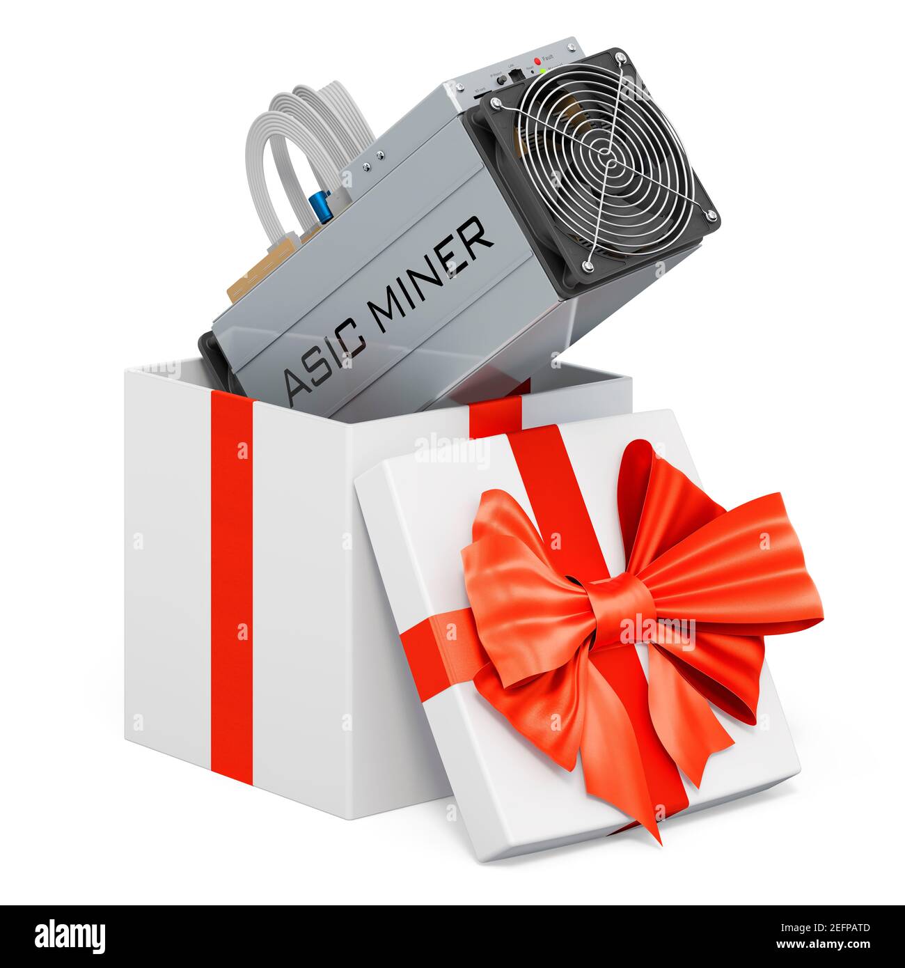 ASIC inside gift box, present concept. 3D rendering isolated on white ...