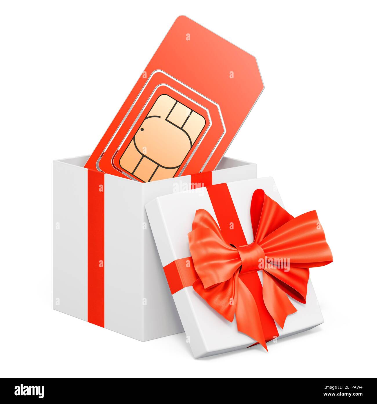 SIM card inside gift box, present concept. 3D rendering isolated on ...