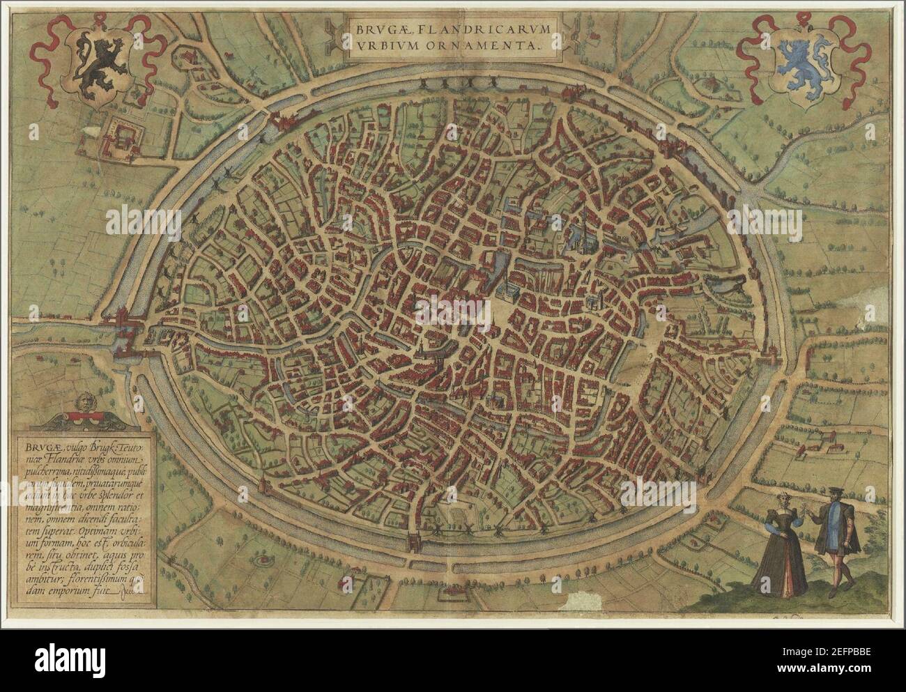 Old map of Bruges by Braun & Hogenberg Stock Photo - Alamy