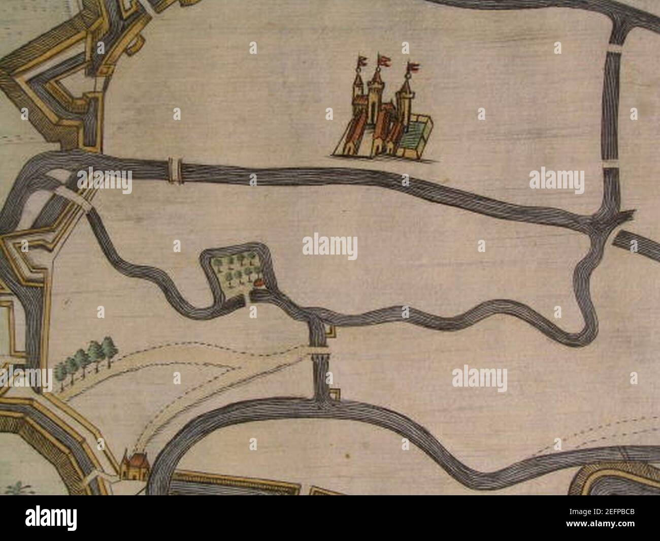 Old map of Ghent by Priorato in 1673, detail 2 Stock Photo - Alamy
