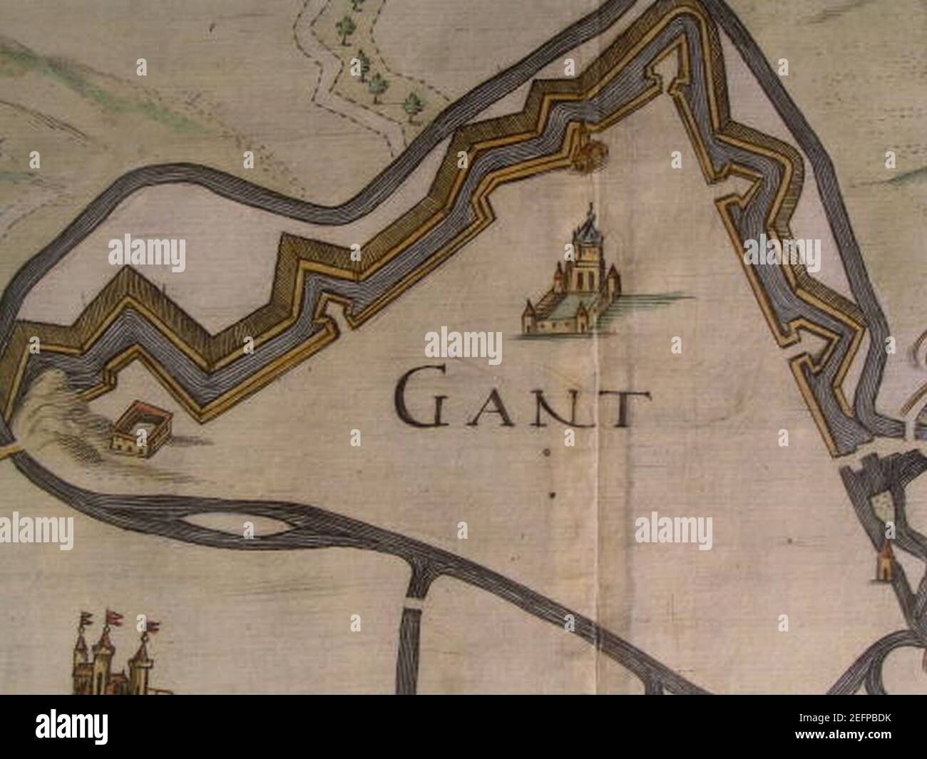 Old map of Ghent by Priorato in 1673, detail 1 Stock Photo - Alamy