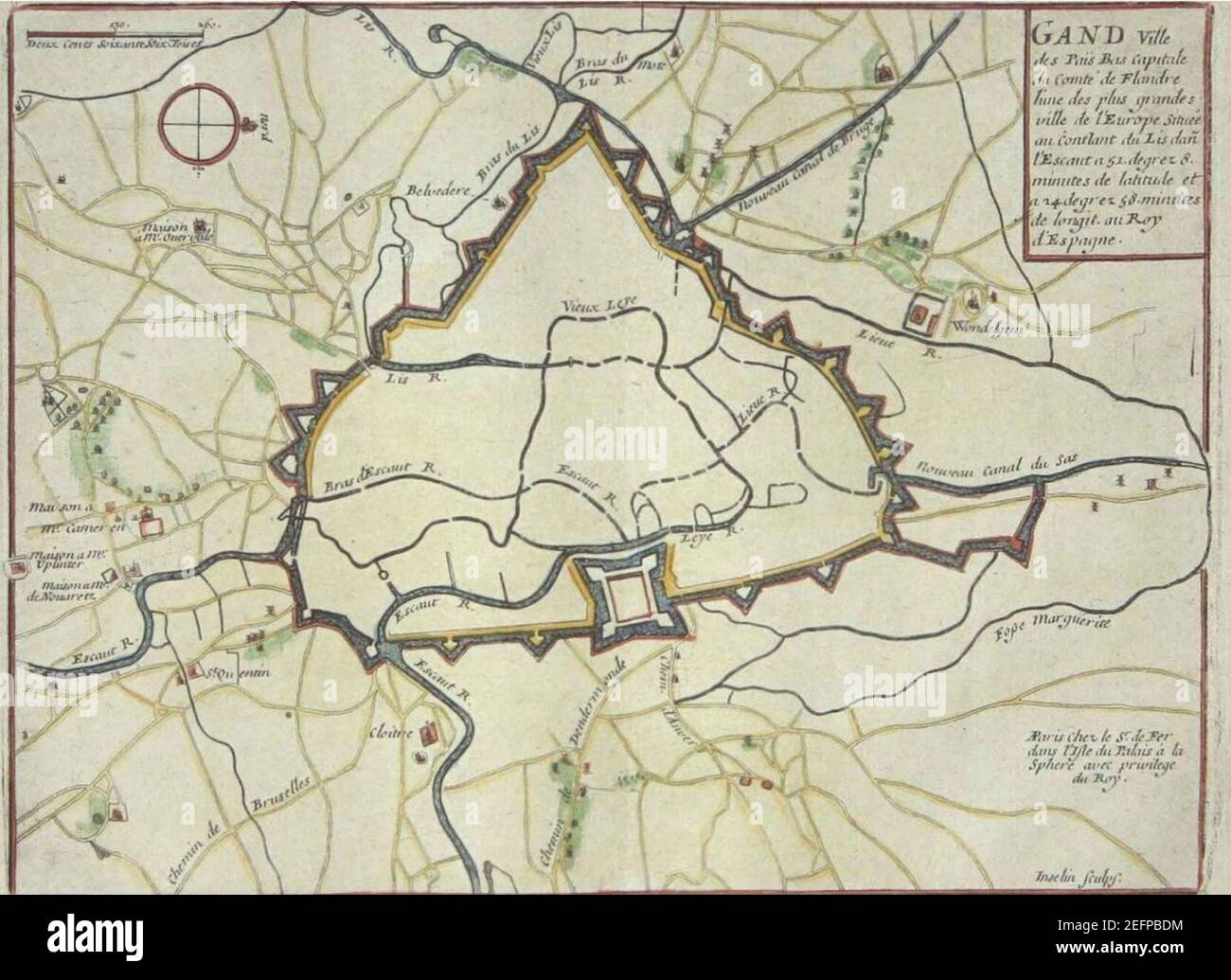 Old map of Ghent by De Fer Stock Photo - Alamy