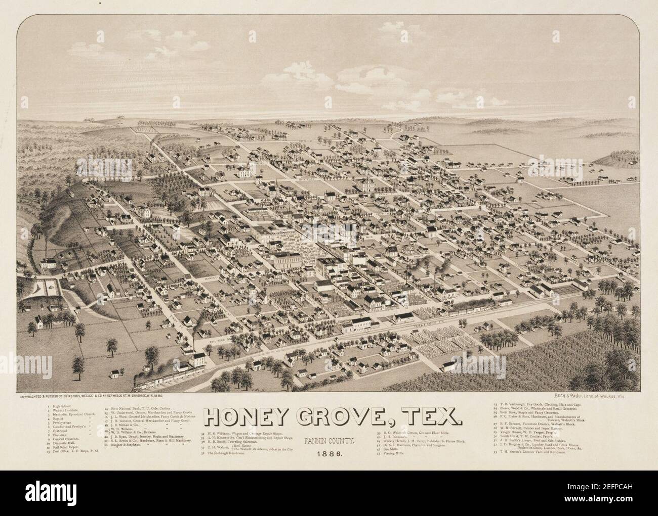 Old map-Honey Grove-1886 Stock Photo - Alamy