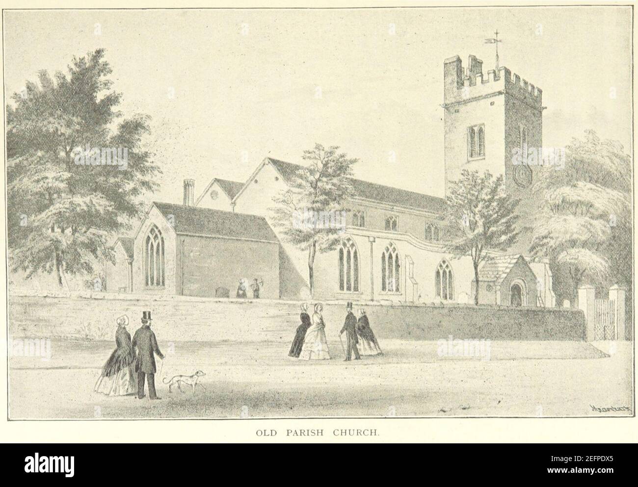 Old Parish Church, Rugby (old drawing Stock Photo - Alamy