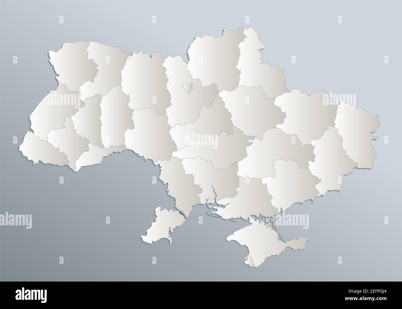 Ukraine map, individual administrative division with names, blue white ...