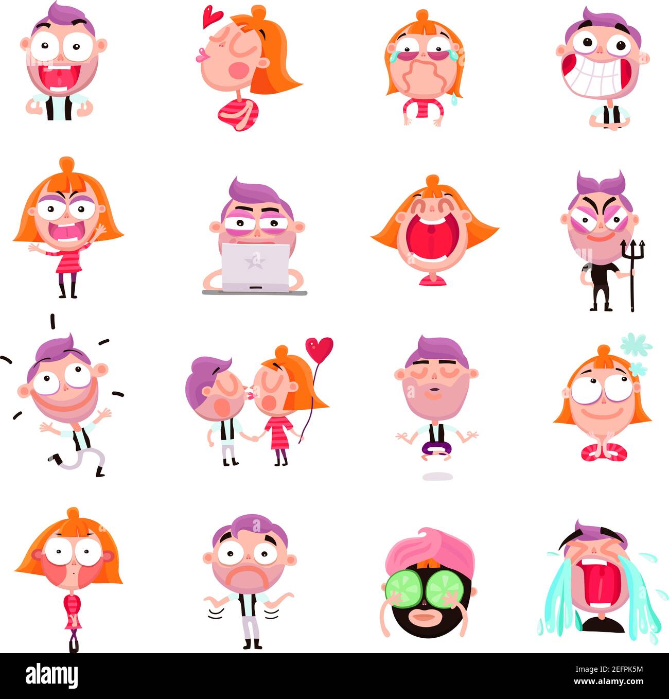 Cartoon set of funny male and female people expressing various emotions ...