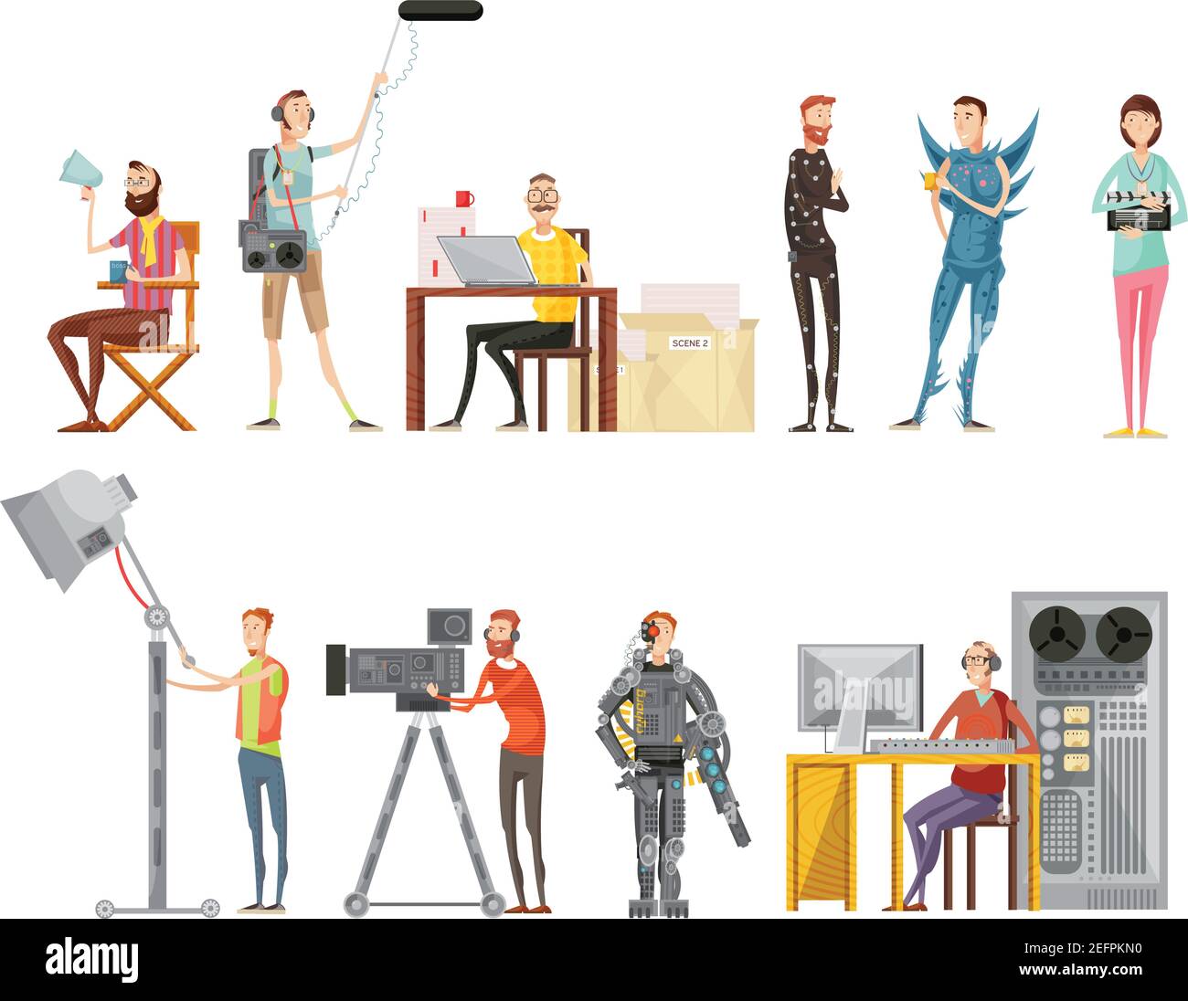 Set of making movie including actors director cameraman sound engineer ...