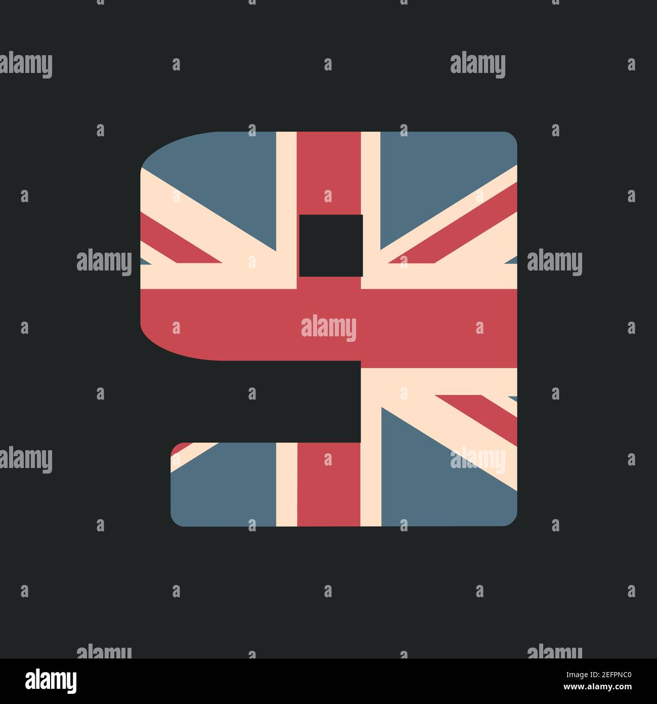 Capital number nine with UK flag texture isolated on black background ...