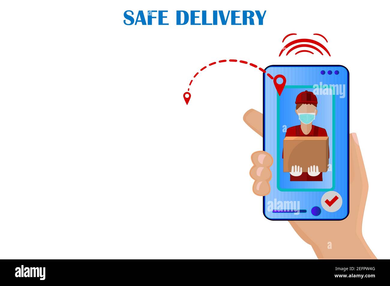 Hand holding phone with mobile app for online delivery service. Courier ...