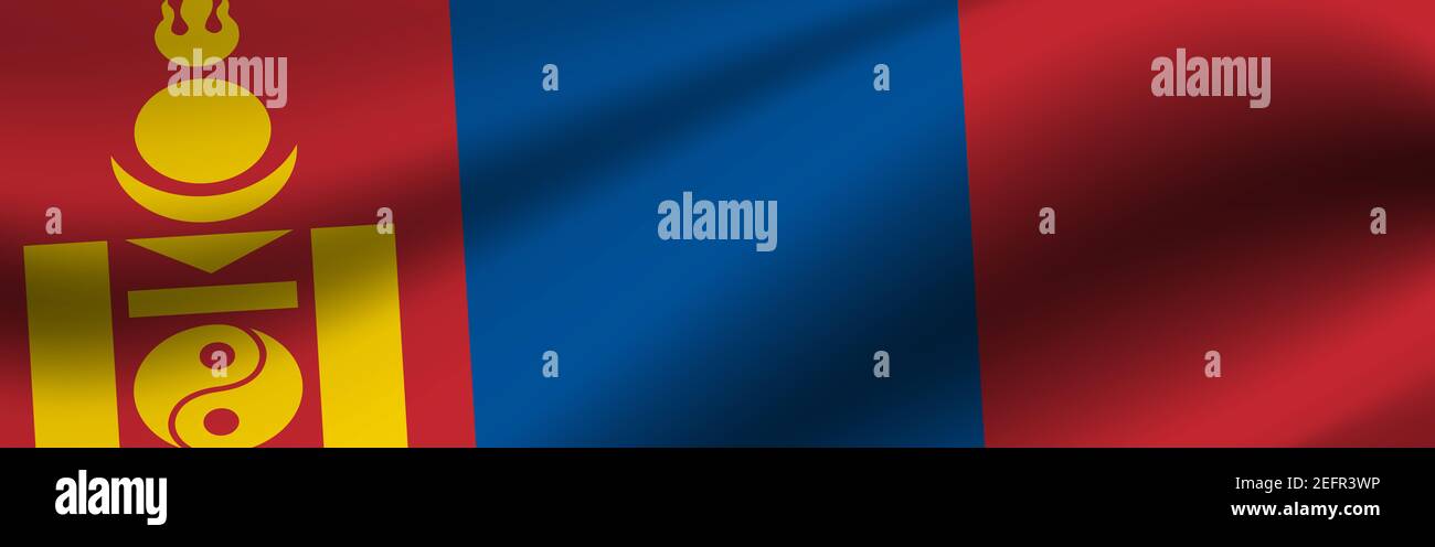 Banner with the flag of Mongolia. Fabric texture of the flag of ...
