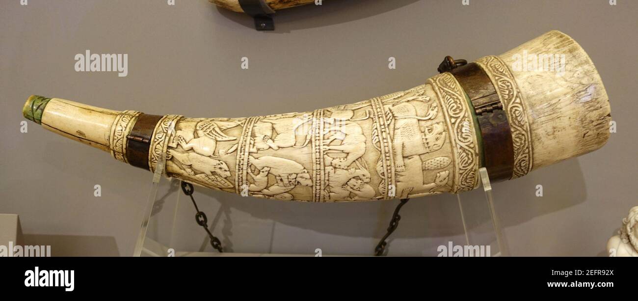 Oliphant (horn), Southern Italy, c. 1100 AD, ivory and iron chain Stock ...
