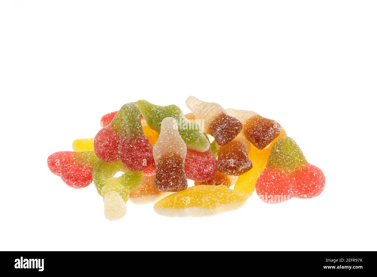 Heap of fizzy sour candies - white background Stock Photo - Alamy
