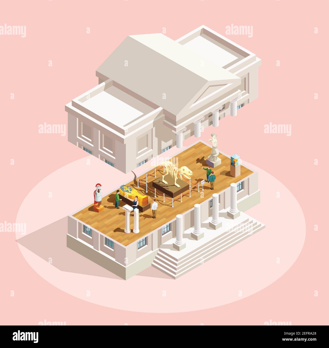 Museum icon isometric composition with museum building facade divided ...