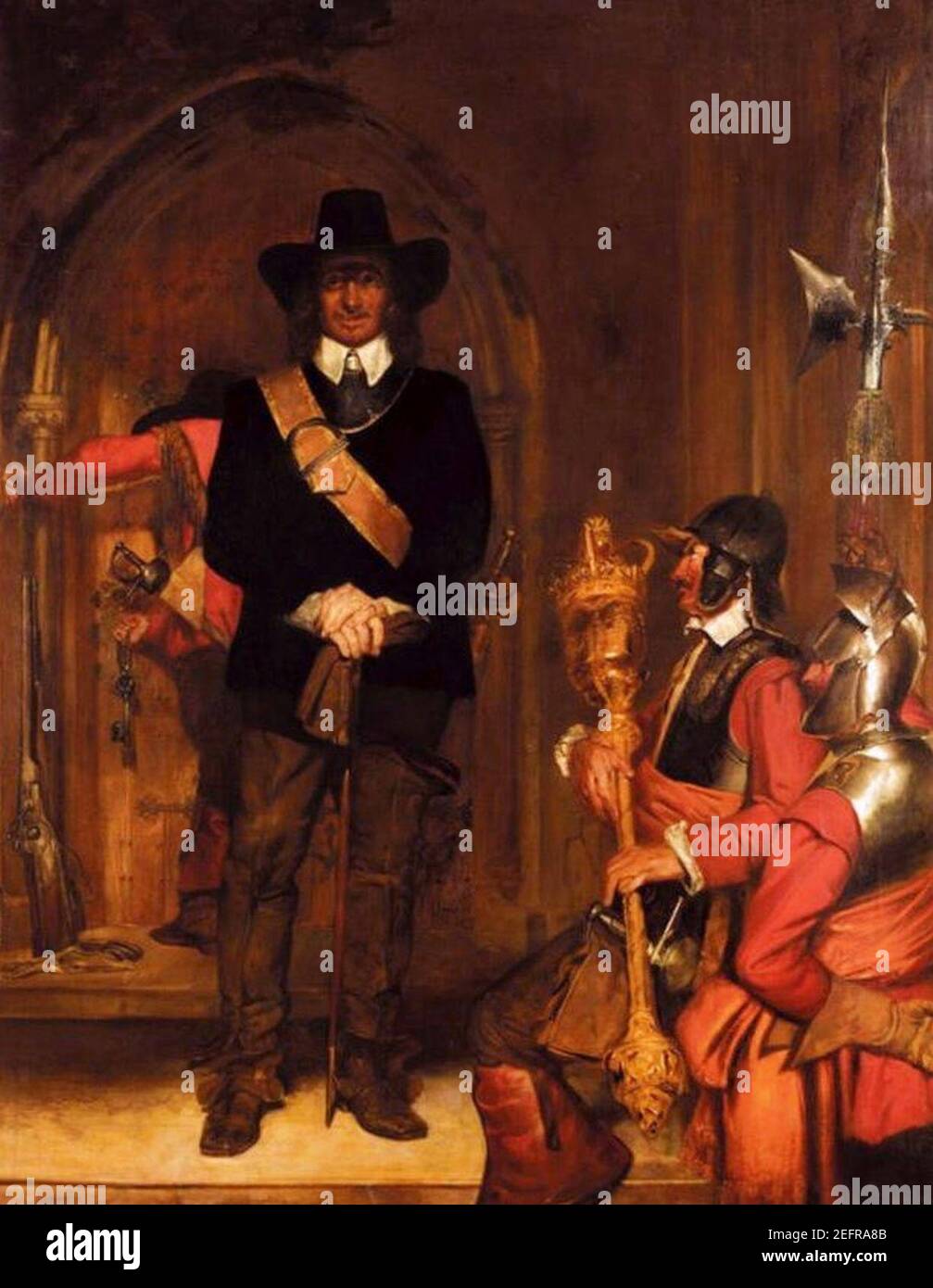 Oliver cromwell imrpisoning king charles I Stock Photo - Alamy