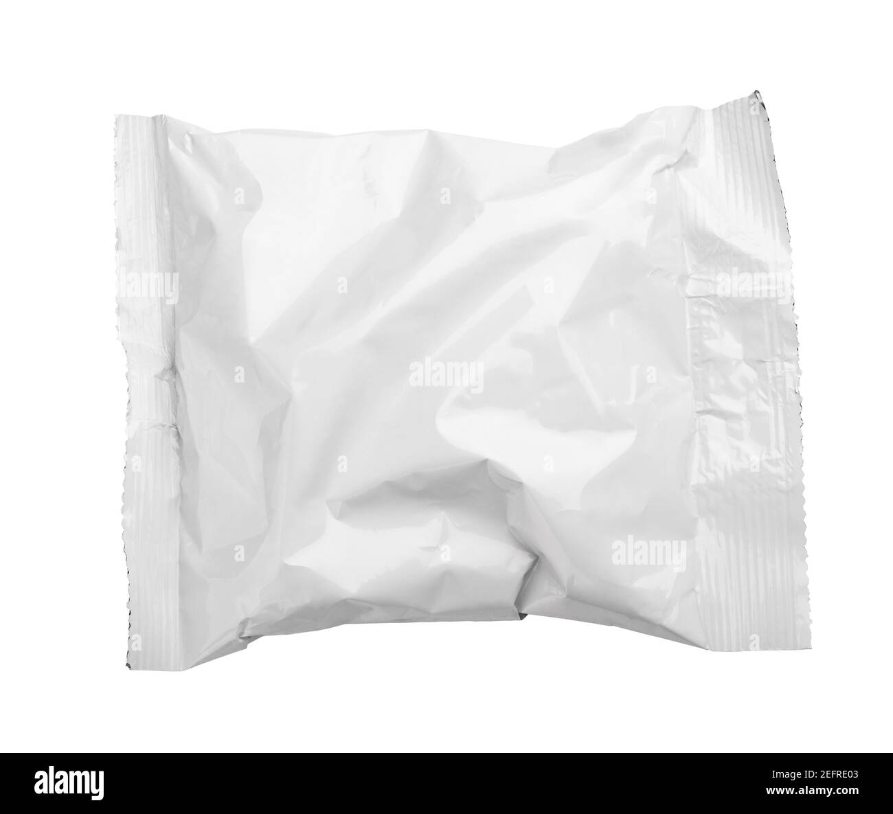 Top view of blank crumpled plastic pouch food packaging isolated on ...