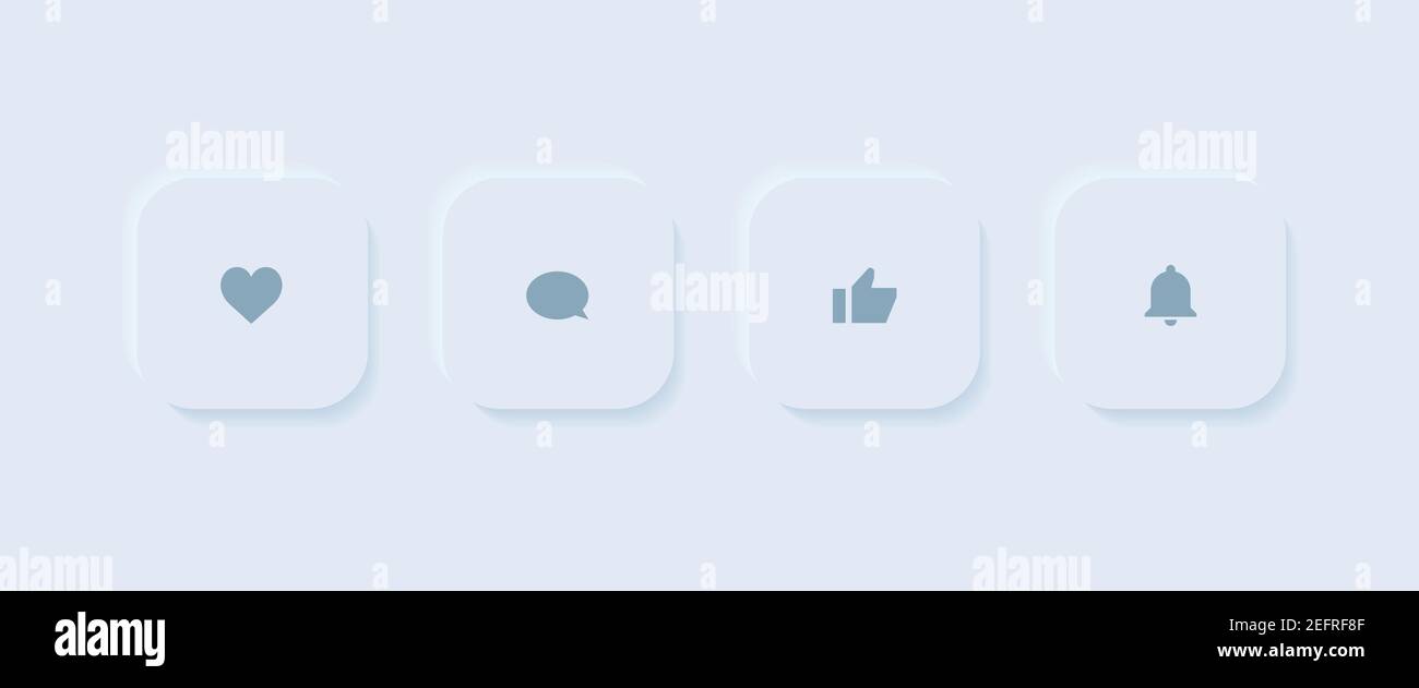 Set of buttons in Neumorphism style. Love, Like, Comment, Get notified ...