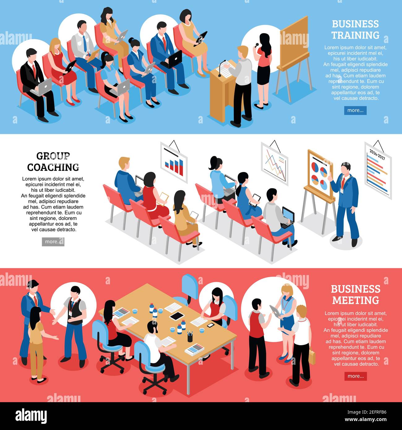 Business training group coaching and business meeting isometric ...