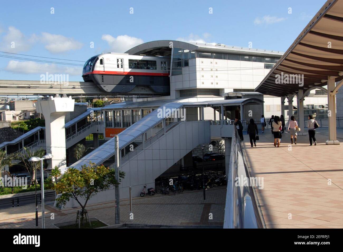 Omoromachi Station exterior with train 20070102 Stock Photo - Alamy