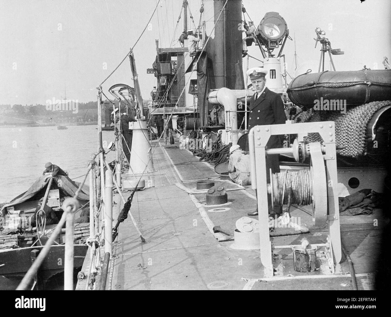 On board the destroyer Laforey (1913) at moorings in Harwich harbour ...