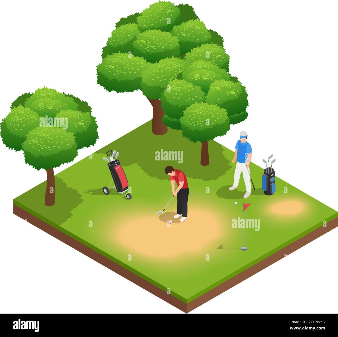 Golf isometric top view composition with two sportsmen playing on golf ...