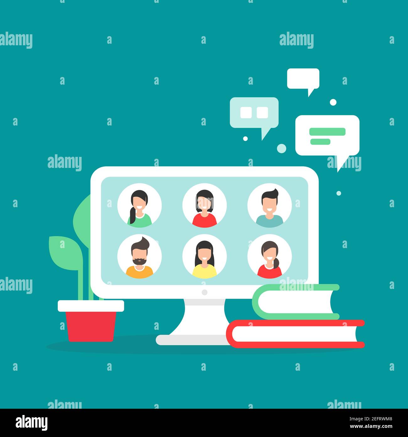 Webinar, online class, remote team work concept. Learn and study via ...