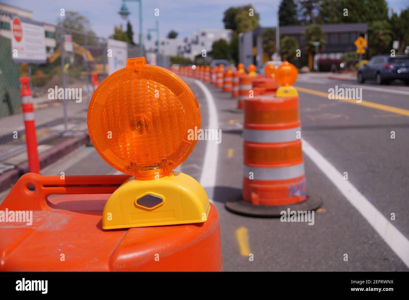 Street with lanes delimited by road separators. Roadworks. Organization ...