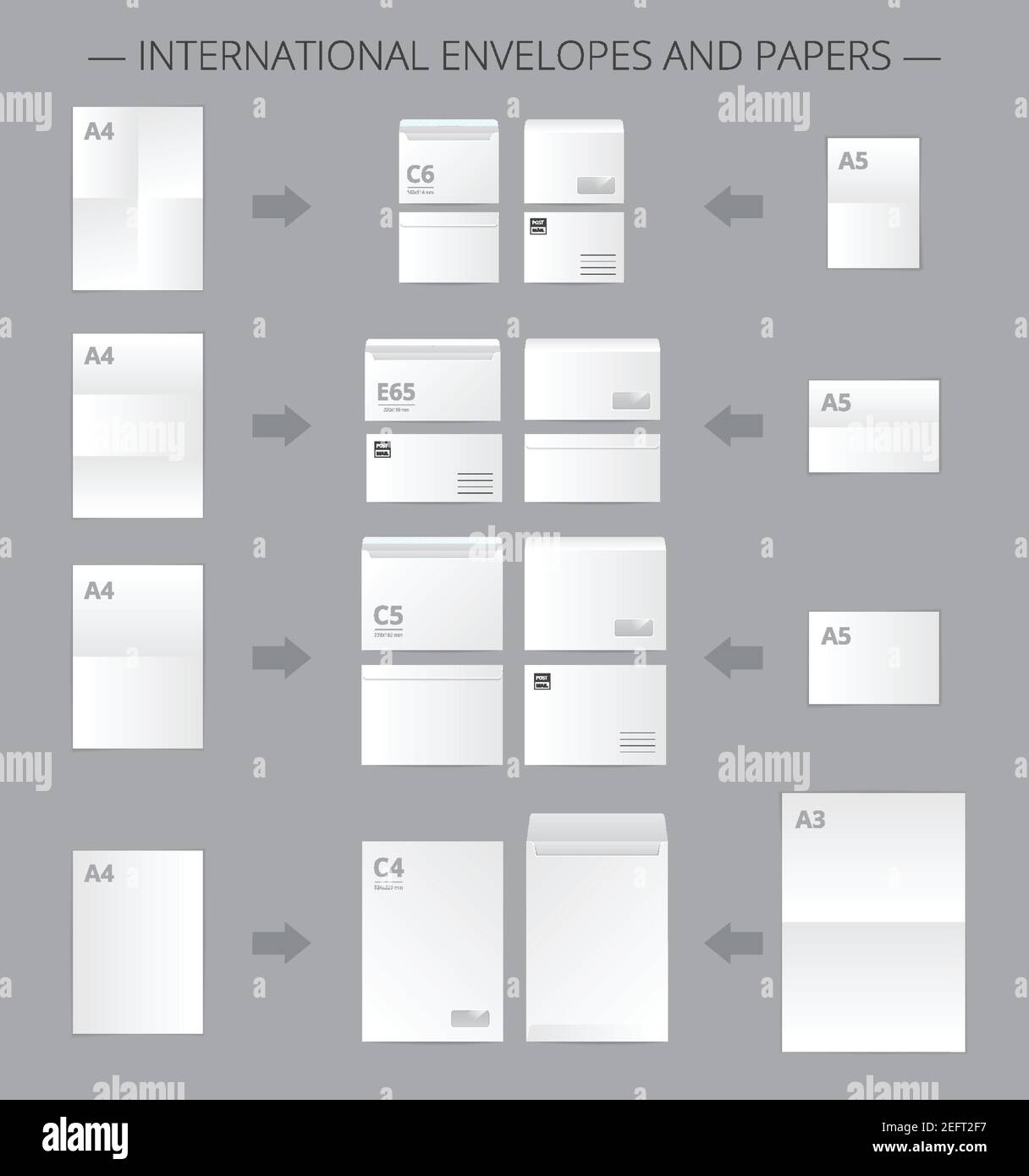 Paper documents set with realistic images of mail envelopes and ...