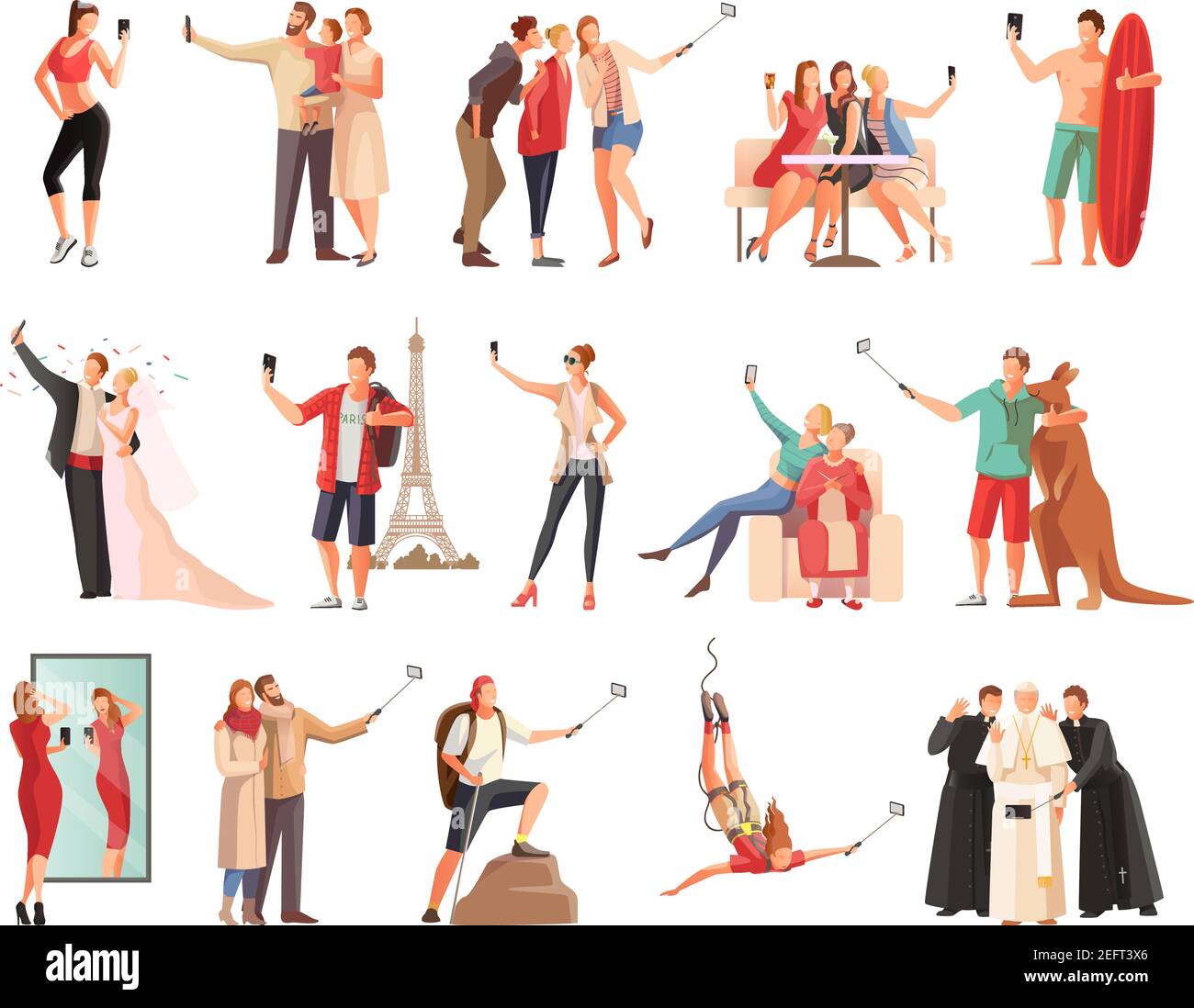 Set of isolated selfie photo modern people flat characters taking ...