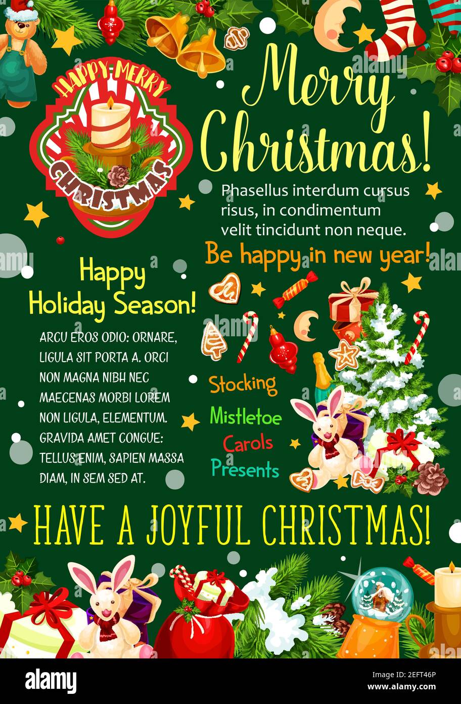 Christmas gift and bell greeting banner for New Year celebration. Xmas ...