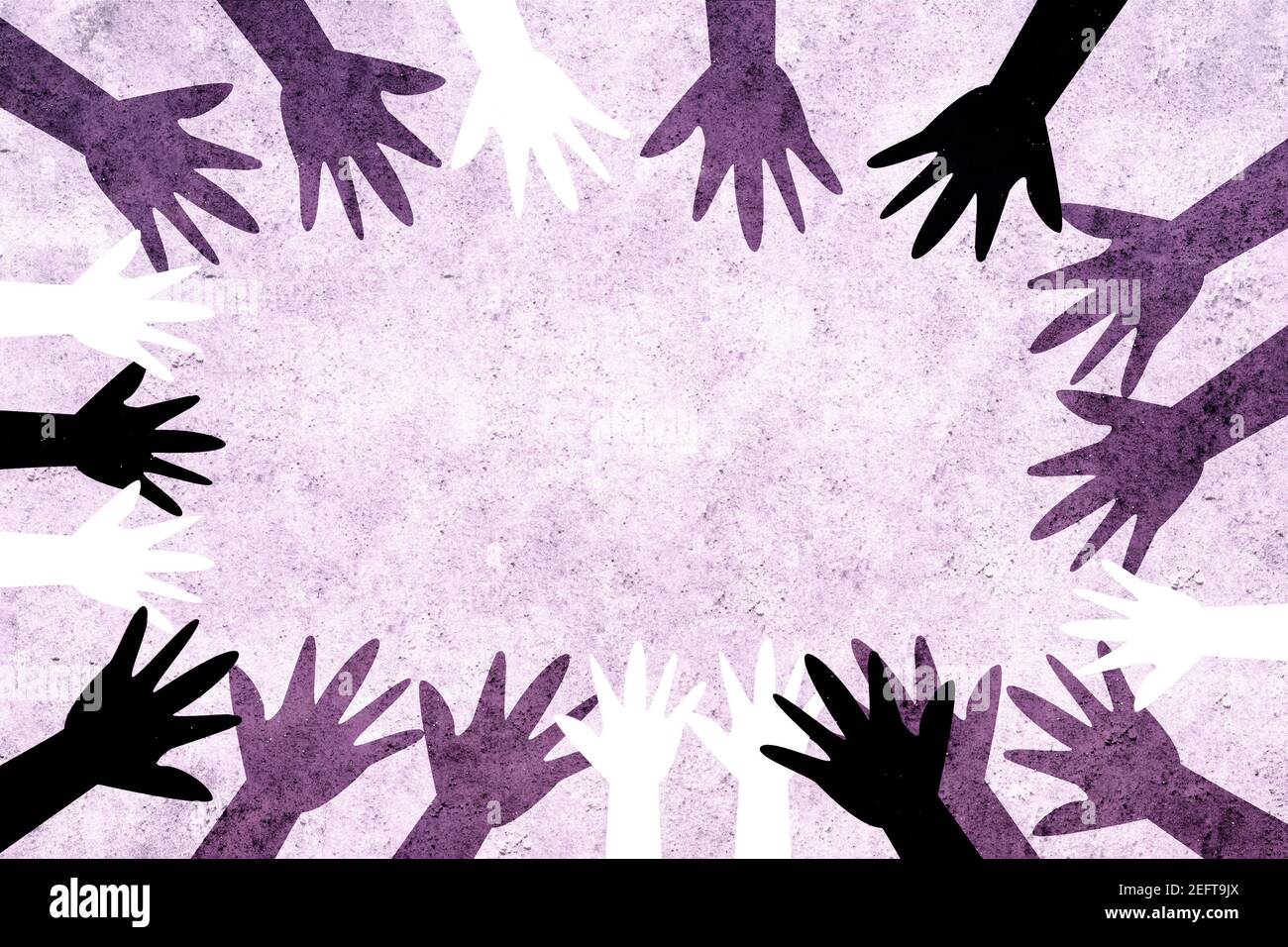 Multicultural design with hands of different colors united together in ...
