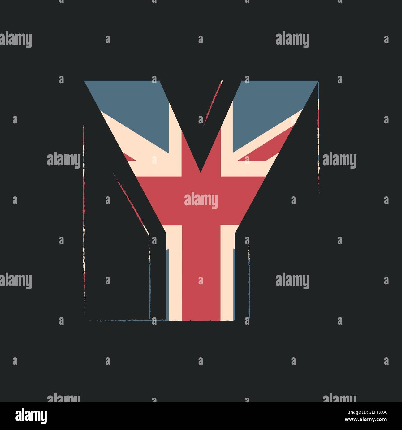 Capital 3d letter Y with UK flag texture isolated on black background ...