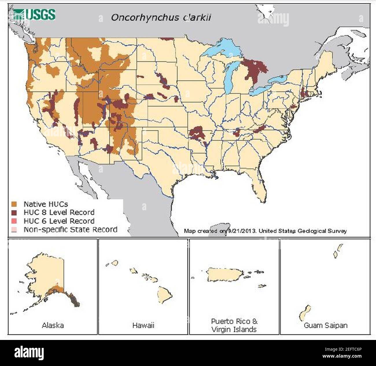 Oncorhynchus clarki range map Stock Photo - Alamy