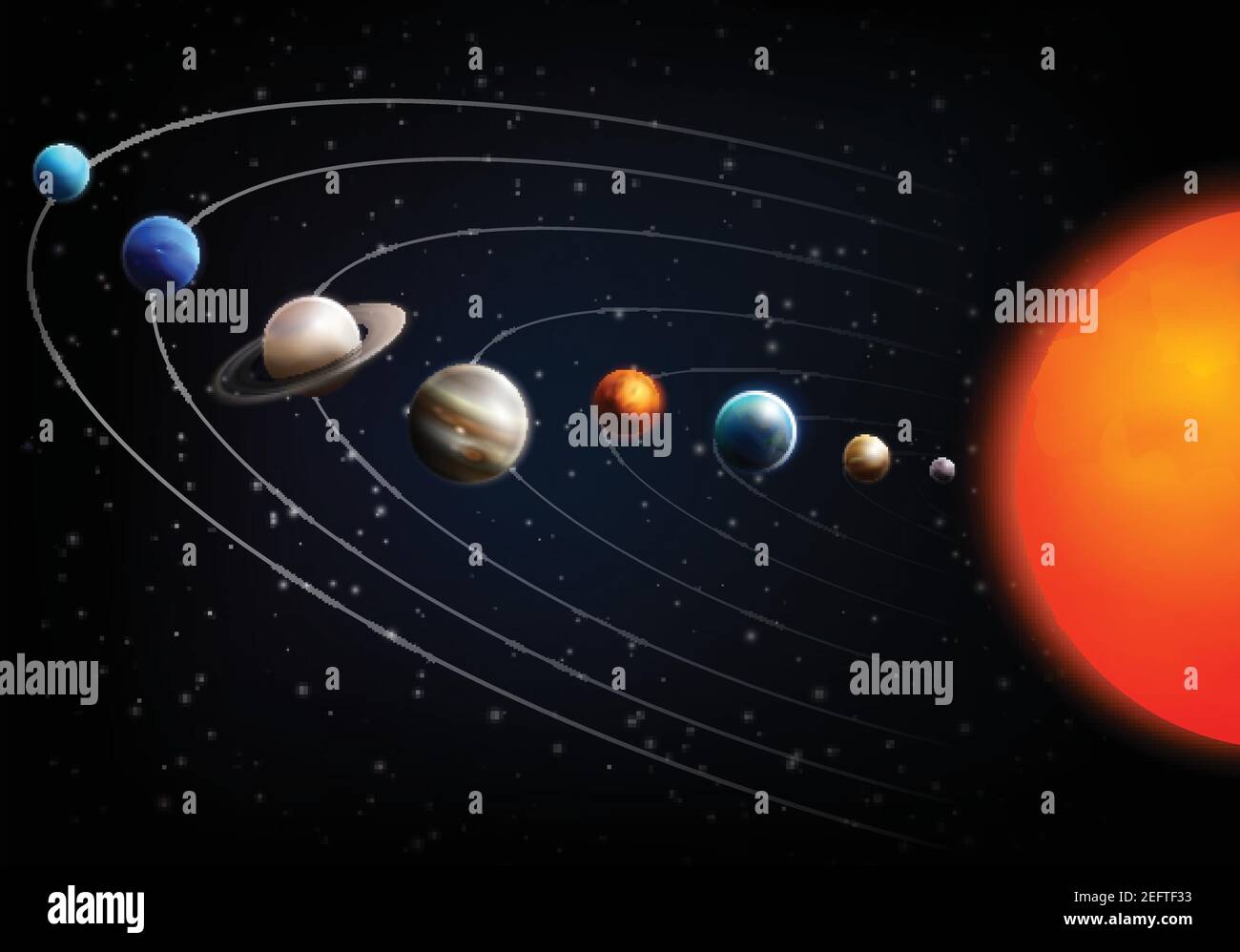 Realistic space background with all planets of the solar system on ...