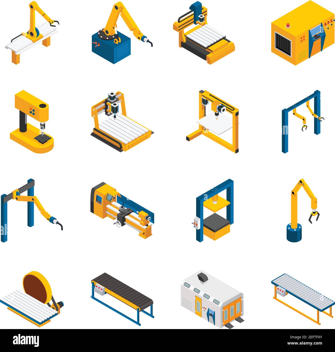 Robotic machinery isometric icons set with technology symbols isolated ...