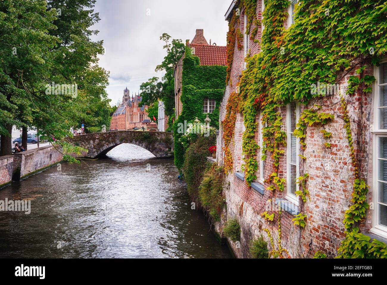 Canal with Historic Medieval Buildings, Bruges, West Flanders, Belgium ...
