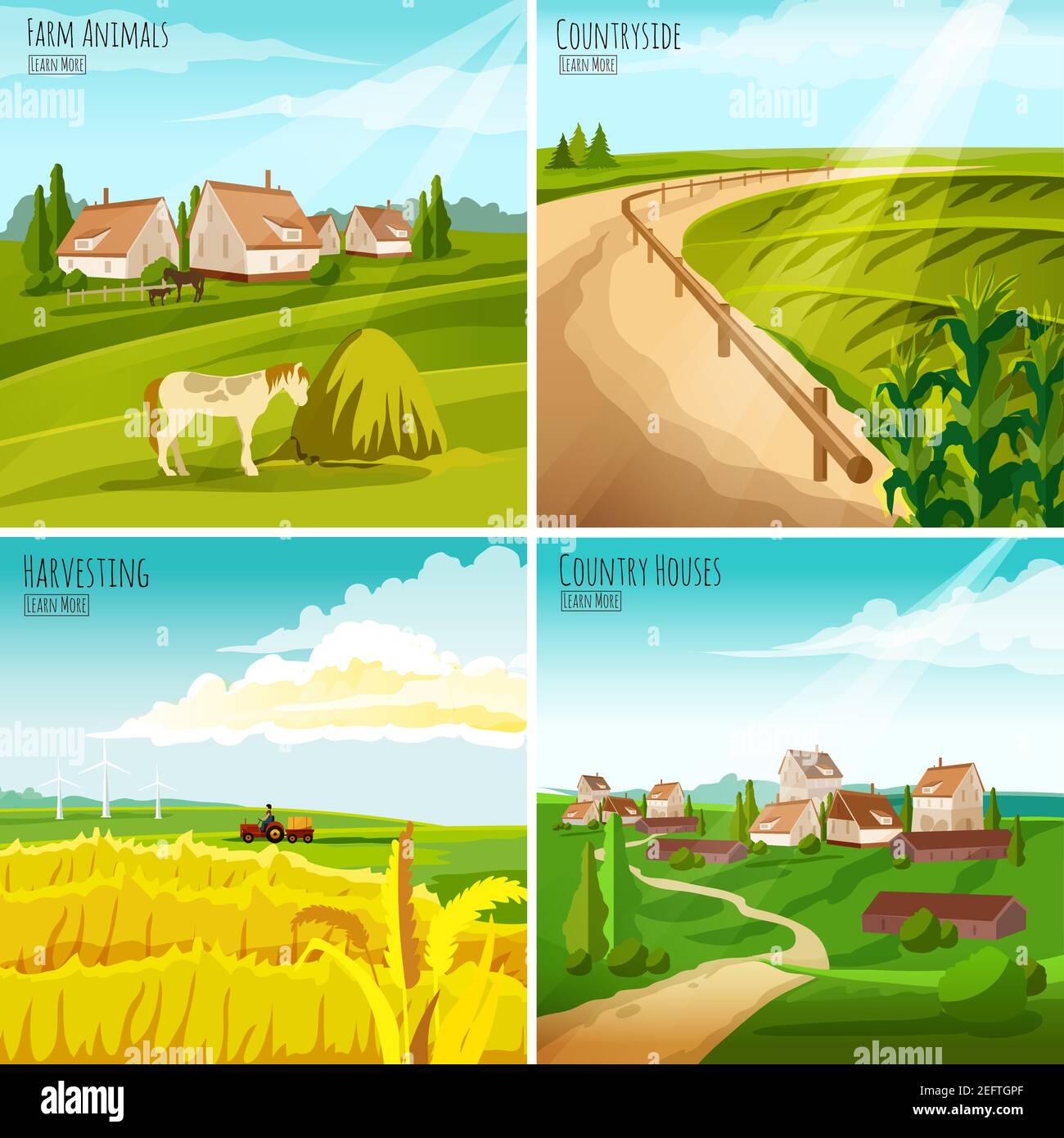 Countryside 4 flat pictograms composition for interactive webpage with ...