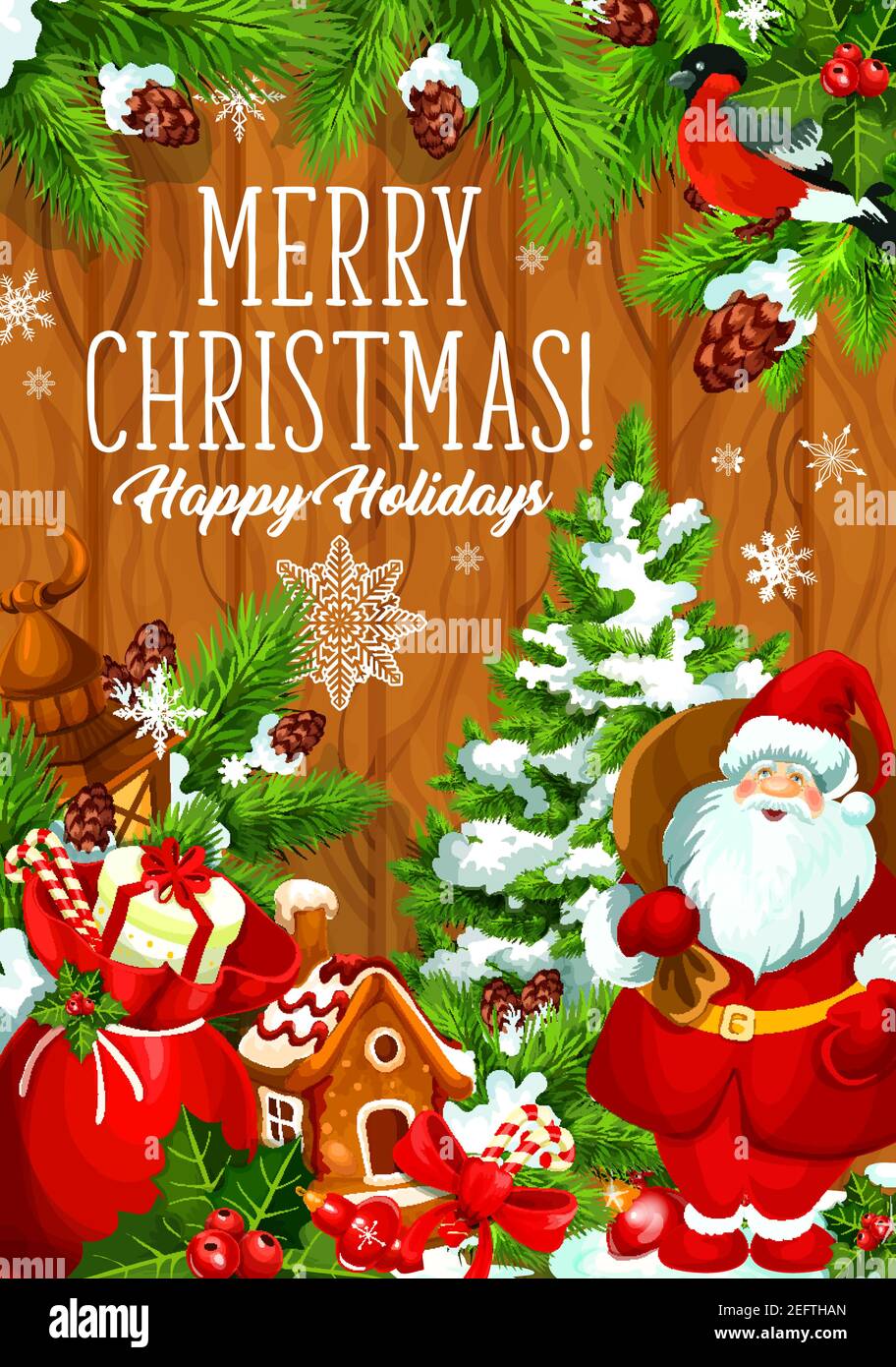 Merry Christmas wish and Happy Holiday greeting card design of Santa ...