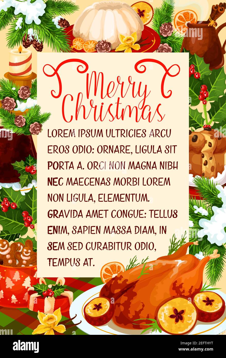 Merry Christmas greeting poster for Christmas cuisine dinner or ...