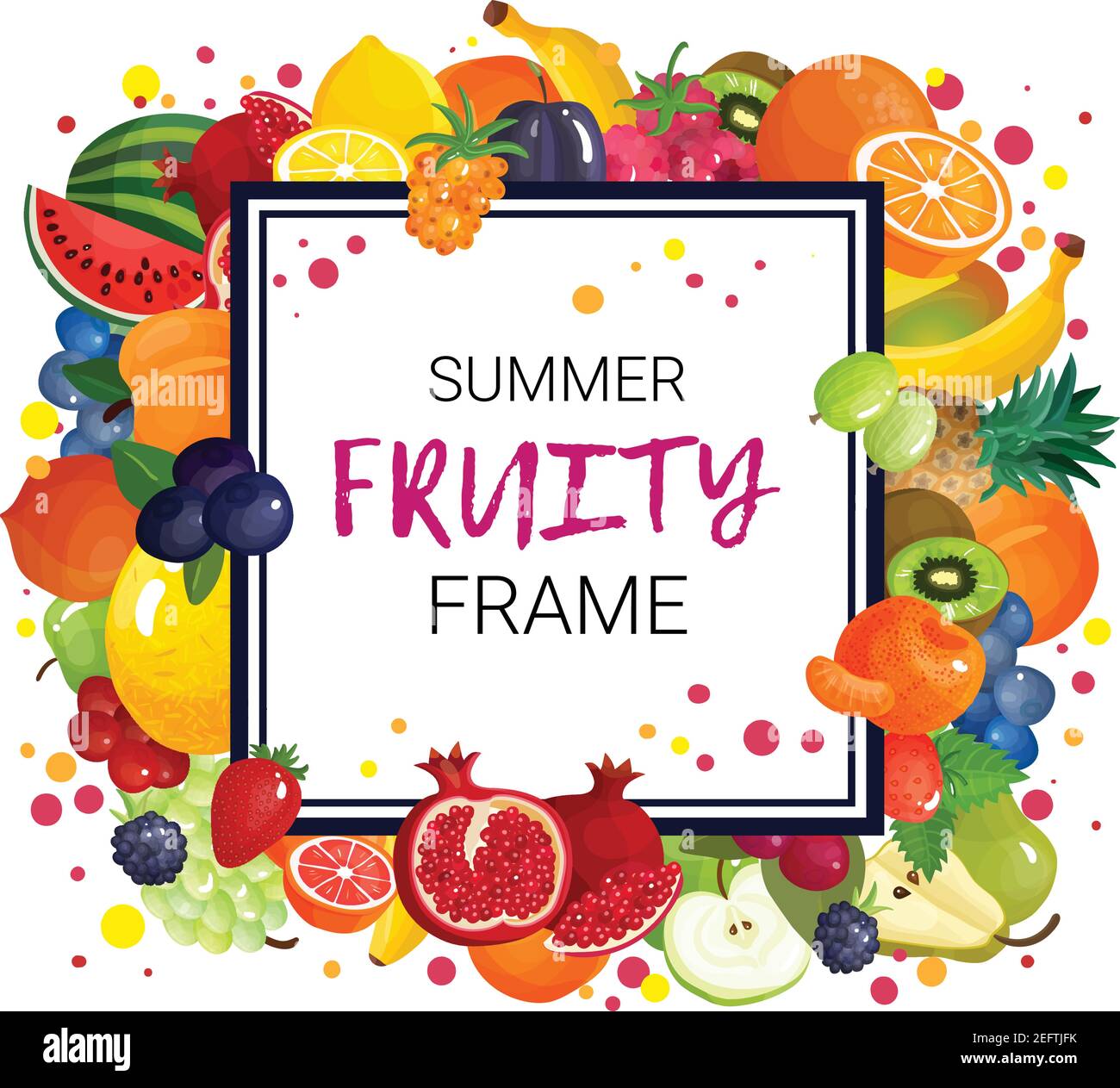 Berries and fruits juice frame composition of natural greengrocery ...