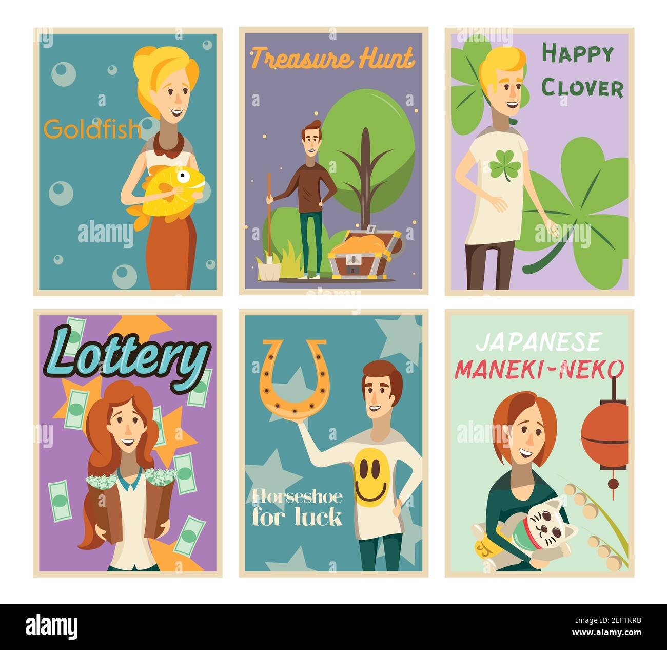 Lucky situations posters collection of flat image compositions with ...
