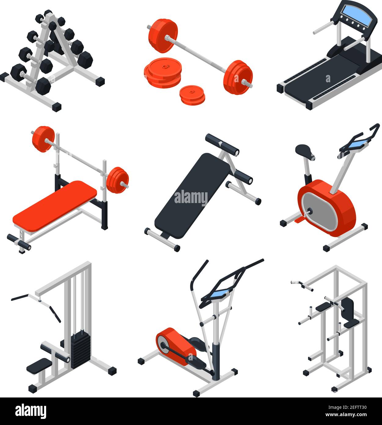 Gym equipment isometric set with training symbols isolated vector ...