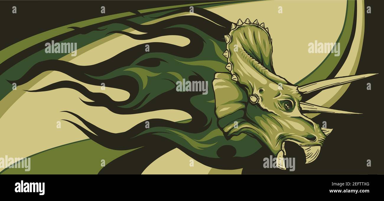 dinosaurus triceratops head with flames vector illustration design ...