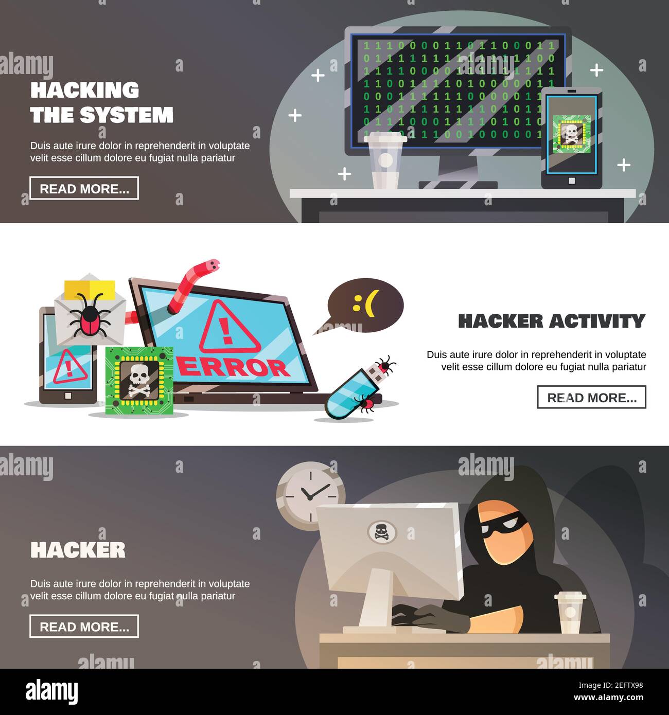 Hacker activity banners collection with flat computer security system ...