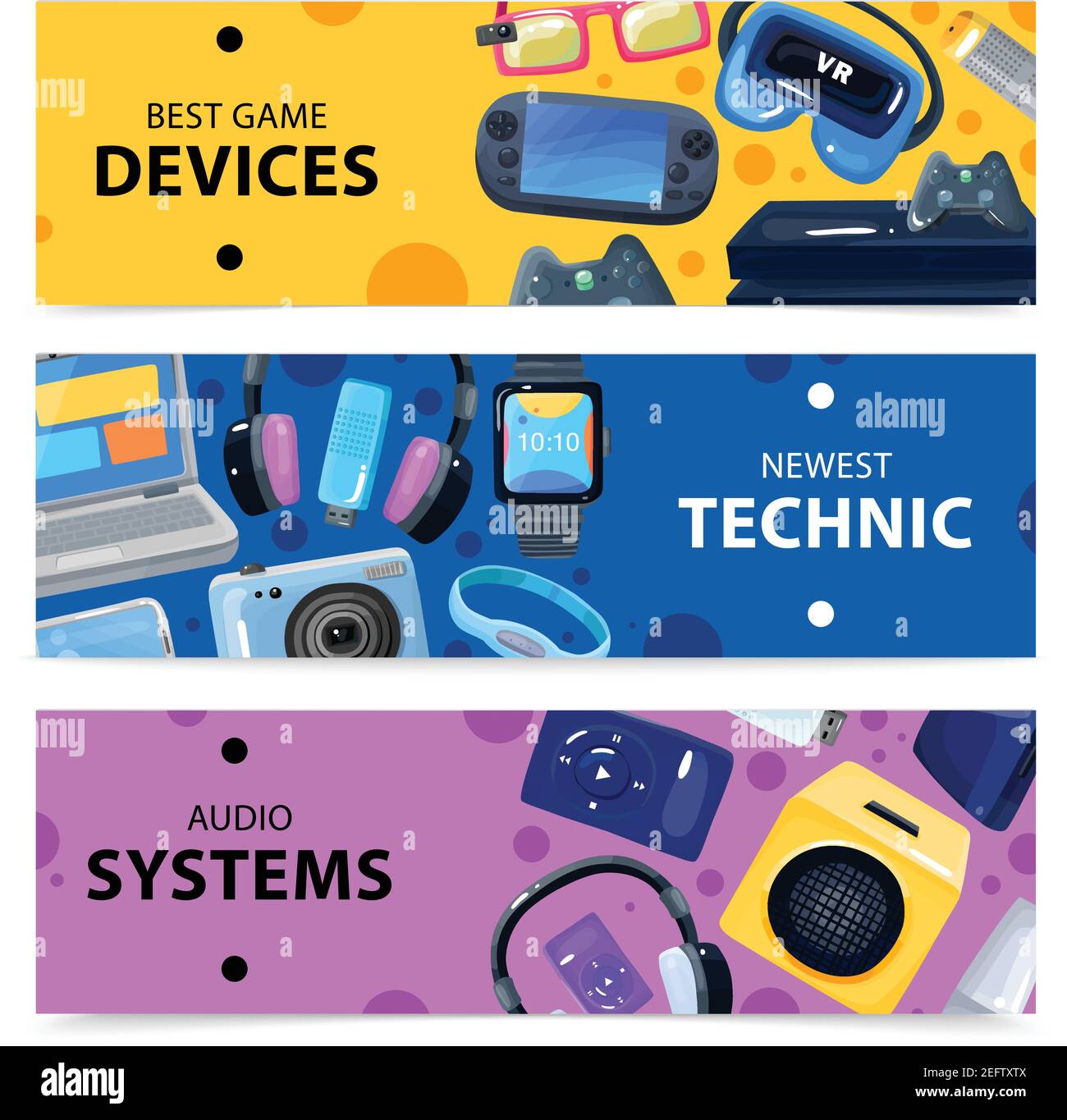 Character geek nerd horizontal banners collection with doodle images of ...