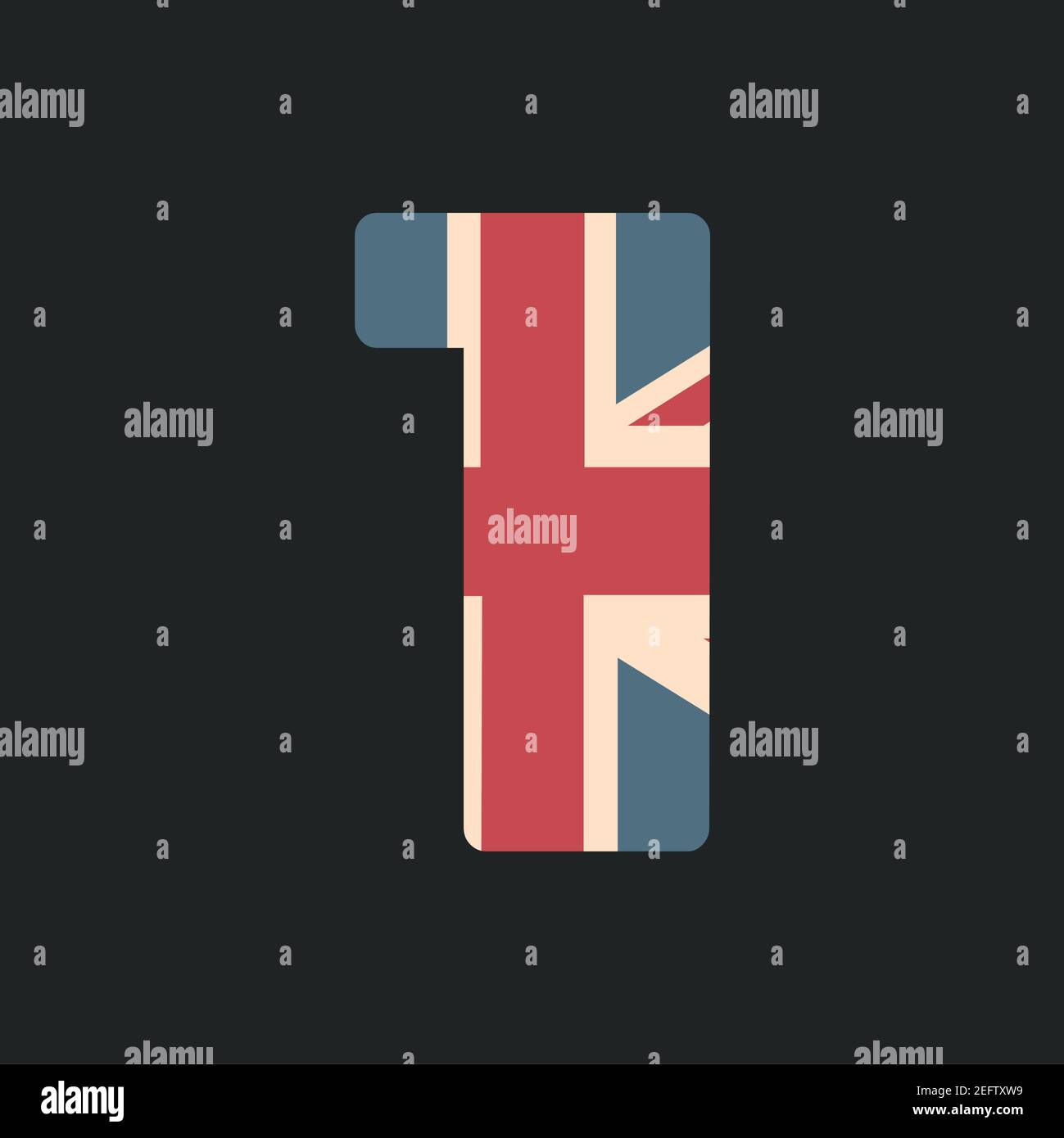Capital number one with UK flag texture isolated on black background ...