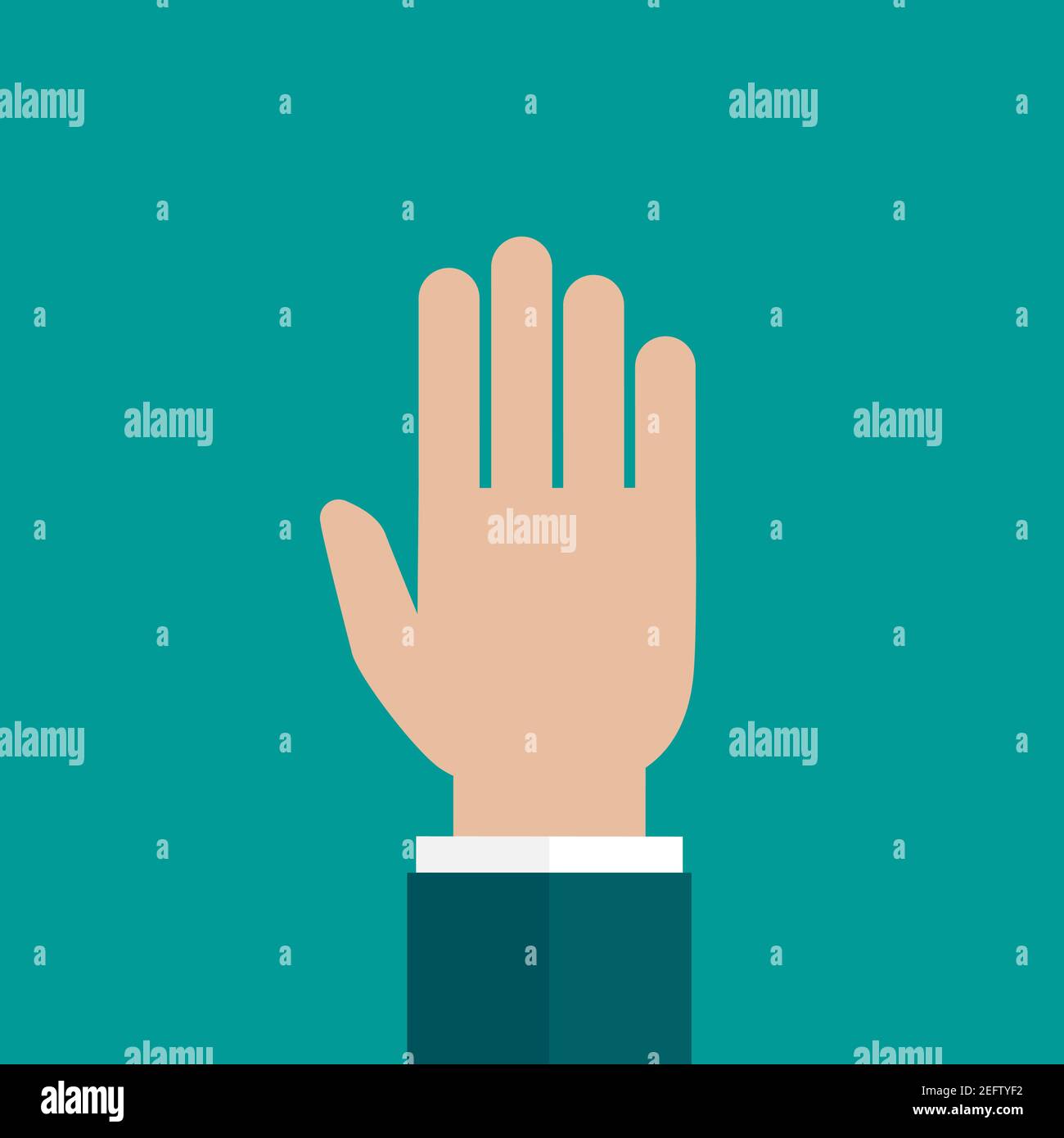 Hand points up isolated on turquoise background. Vote, point, show ...