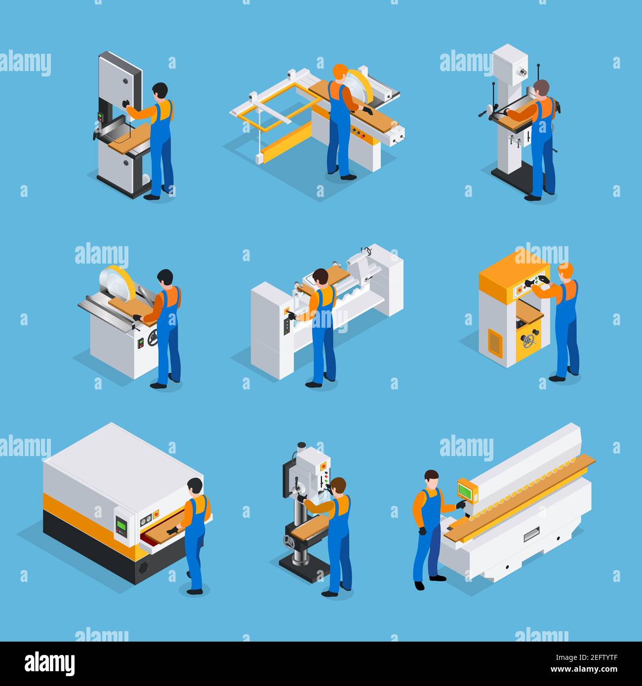 Woodwork isometric icons set on blue background isolated vector illustration Stock Vector Image ...