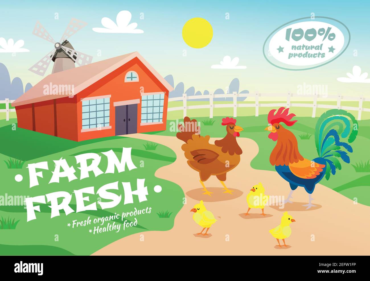 Poultry farm healthy organic food composition with flat suburban ...